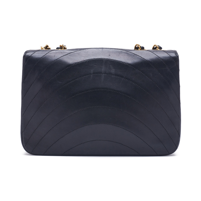 Chanel Border Stitch Round Flap Turn Lock Chain Lambskin Black jUSTBAG ...