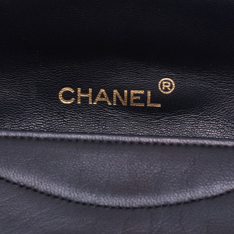 Chanel Border Stitch Round Flap Turn Lock Chain Lambskin Black jUSTBAG ...