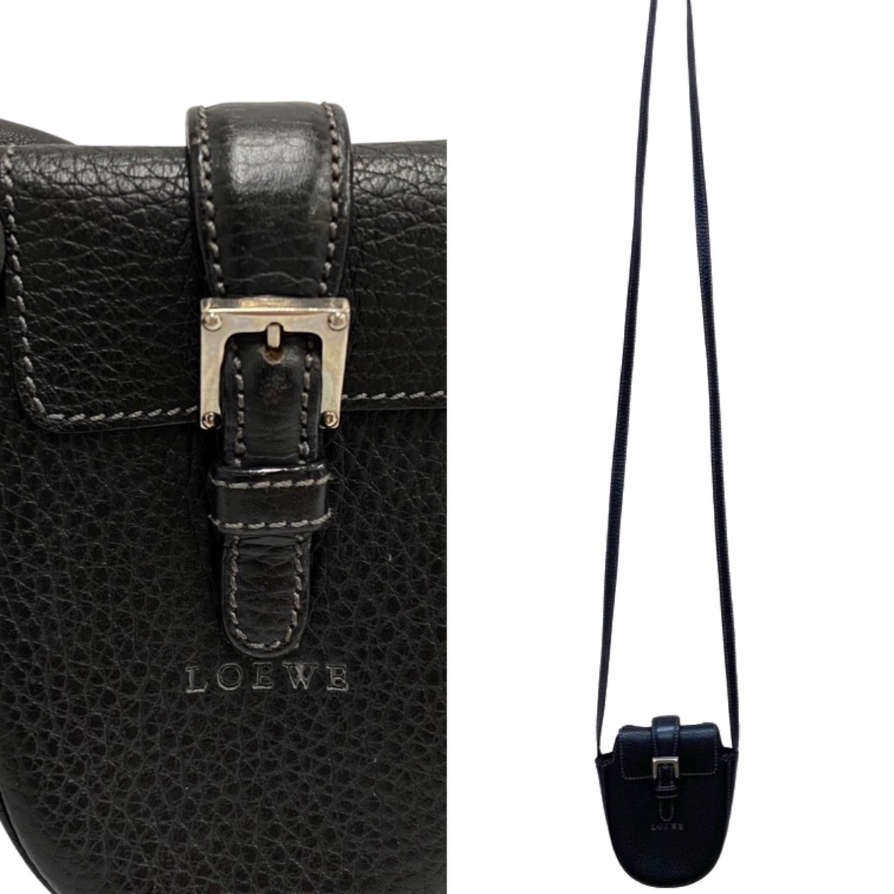 Loewe Logo Engraved Leather Mini Shoulder Bag Black jUSTBAG Justbag.Net